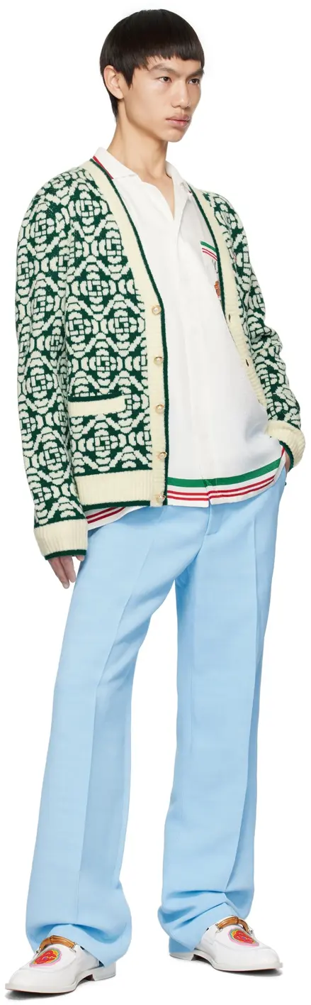Casablanca Green & White Jacquard Cardigan In Green Monogram - 67